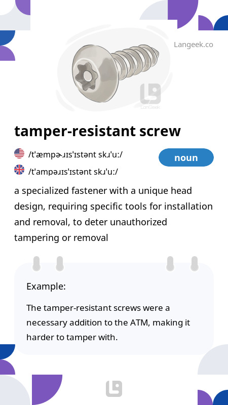 Definition & Meaning of "Tamper-resistant screw" | Picture Dictionary