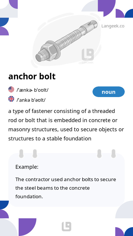 Definition & Meaning of "Anchor bolt" | Picture Dictionary