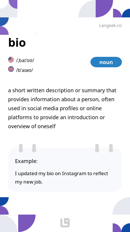 Definition & Meaning of "Bio" | Picture Dictionary