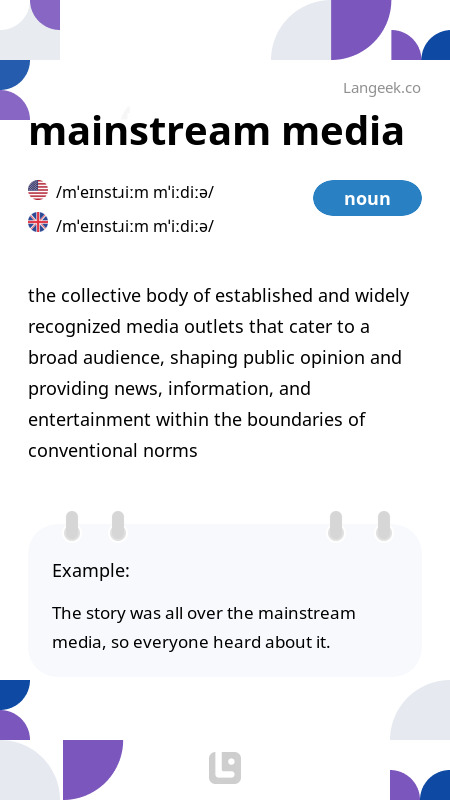 Definition & Meaning of "Mainstream media" | Picture Dictionary