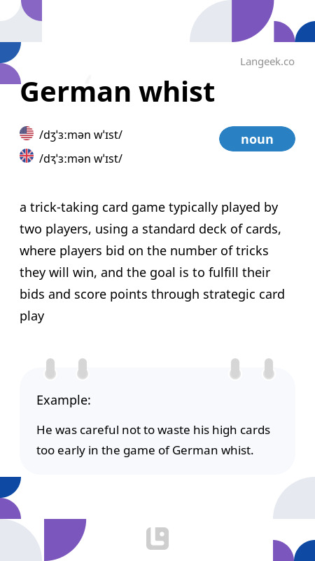 Definition & Meaning of "German whist" | Picture Dictionary