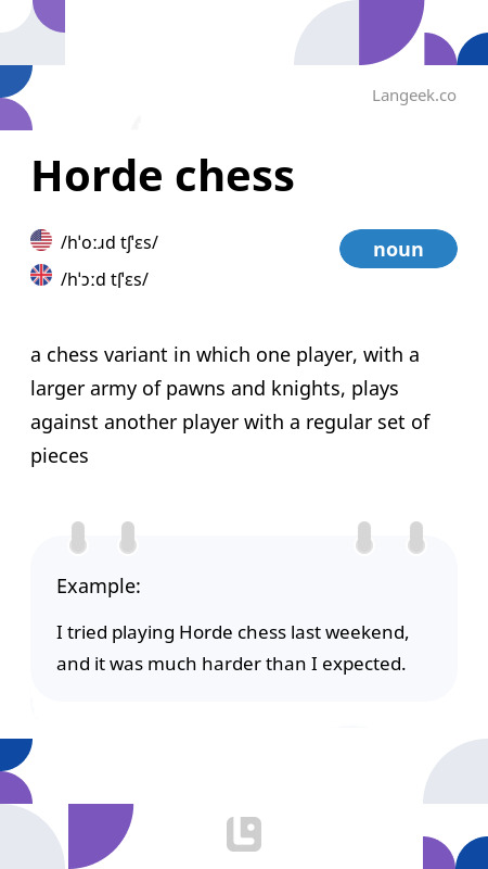 Definition & Meaning of "Horde chess" | Picture Dictionary
