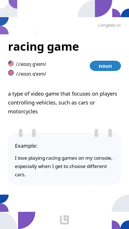 Definition & Meaning of "Racing game" | Picture Dictionary