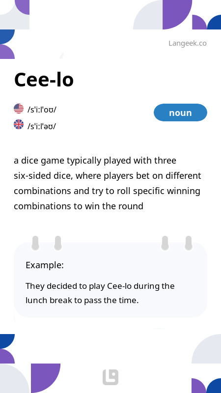 Definition & Meaning of "Cee-lo" | Picture Dictionary