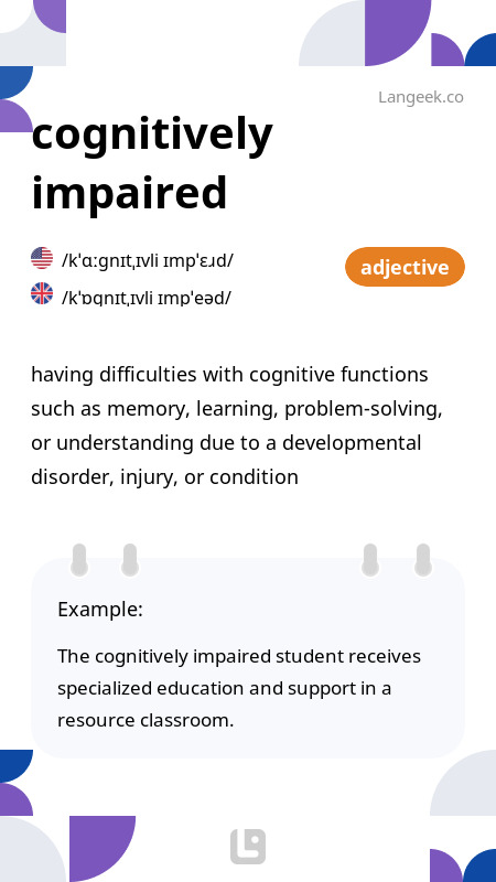 Definition & Meaning of "Cognitively impaired" | Picture Dictionary