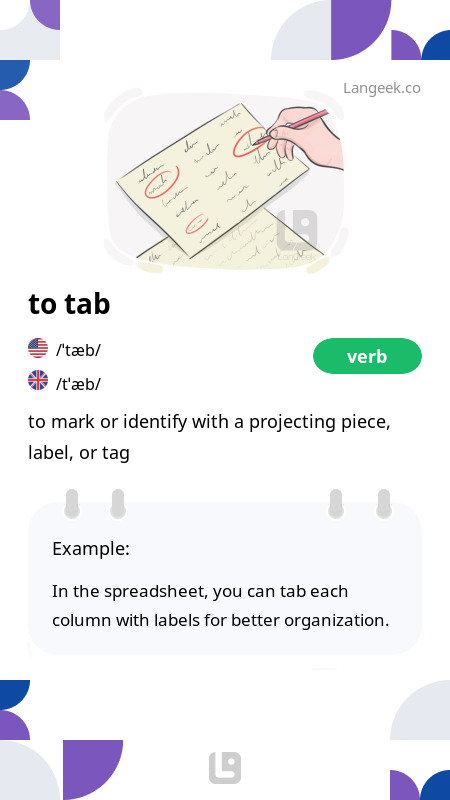 Definition & Meaning of "Tab" | LanGeek