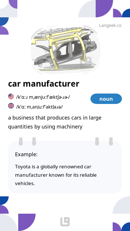 Definition & Meaning of "Car manufacturer" | Picture Dictionary