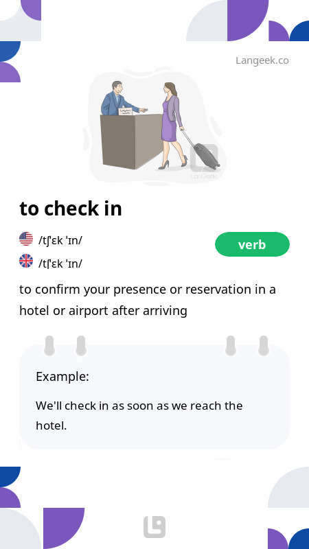 Definition & Meaning of "Check in" | LanGeek