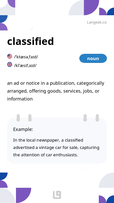 Definition & Meaning of "Classified" | Picture Dictionary