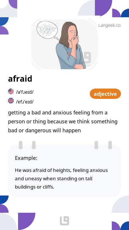 Definition & Meaning of "Afraid" | LanGeek
