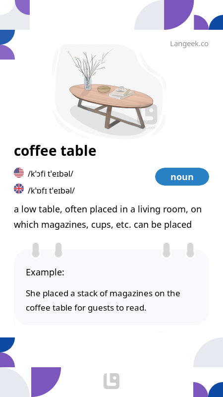 Definition Meaning of Coffee table Picture Dictionary