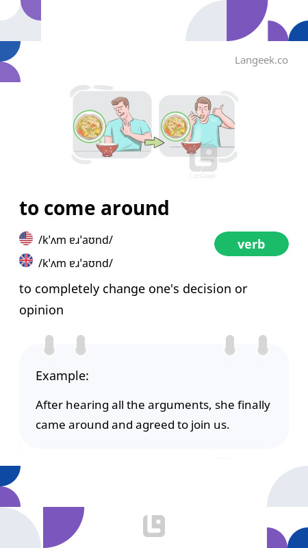 Definition & Meaning of "Come around" | Picture Dictionary