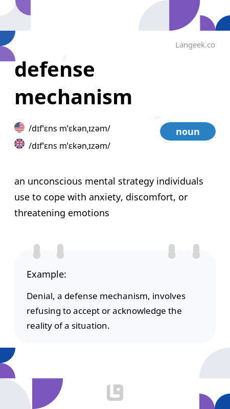 Definition & Meaning of "Defense mechanism" | Picture Dictionary