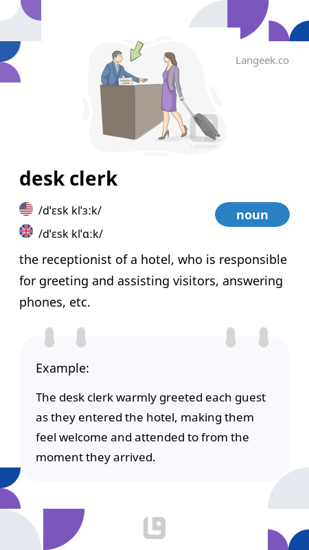 Definition & Meaning of "Desk clerk" | LanGeek