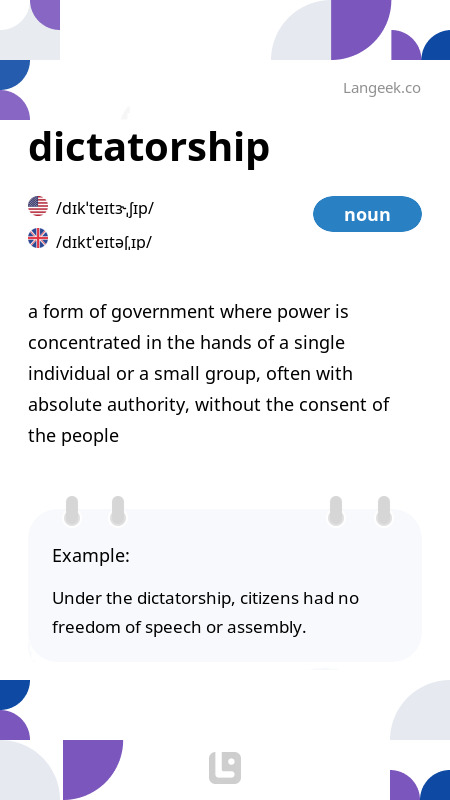 Definition & Meaning of "Dictatorship" | Picture Dictionary