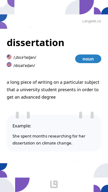 Definition & Meaning of "Dissertation" | Picture Dictionary