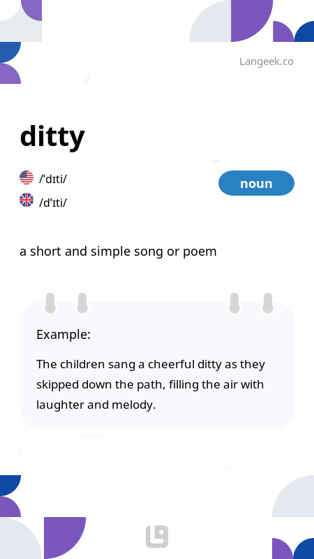 Definition & Meaning of "Ditty" | Picture Dictionary