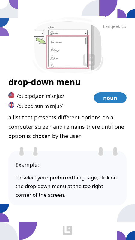 Definition & Meaning of "Drop-down menu" | Picture Dictionary