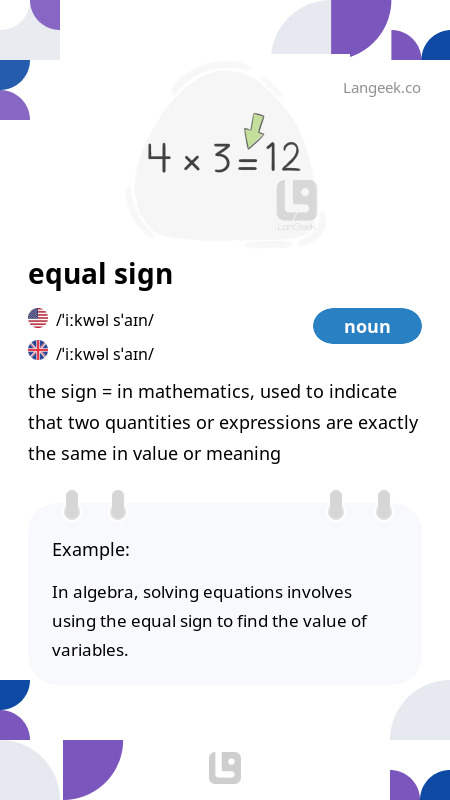 Definition & Meaning of "Equal sign" | Picture Dictionary