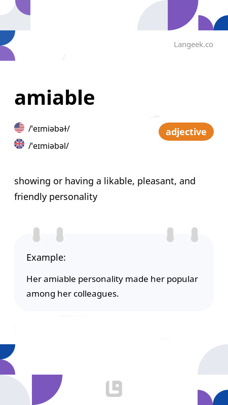Definition & Meaning of "Amiable" | Picture Dictionary