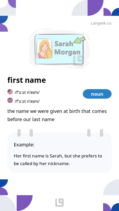 Definition & Meaning of "First name" | Picture Dictionary