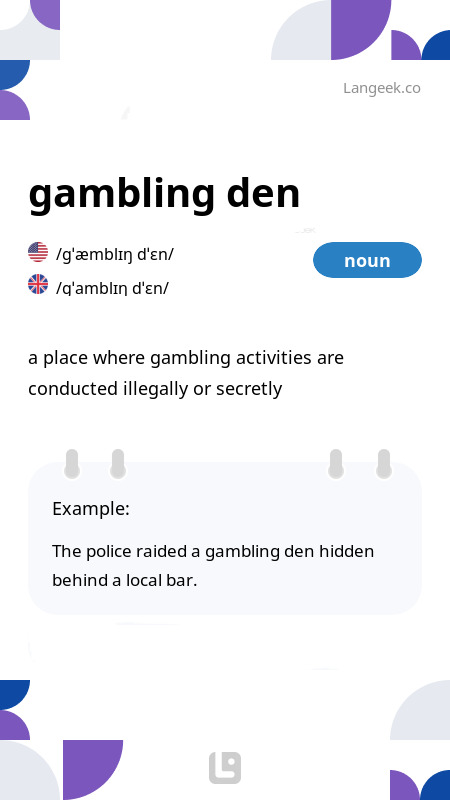 Definition & Meaning of "Gambling den" | Picture Dictionary