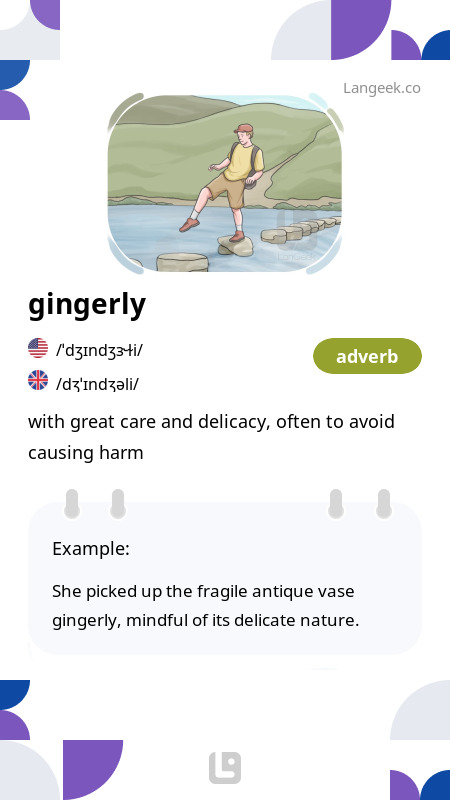Definition & Meaning of "Gingerly" | Picture Dictionary