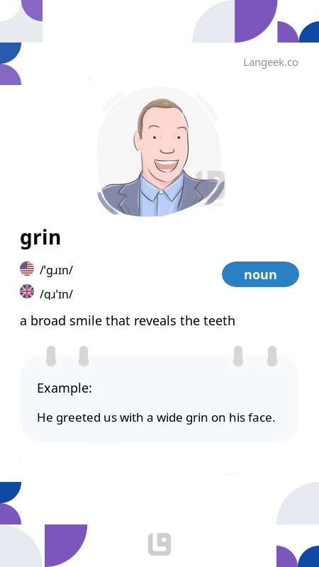 Definition & Meaning of "Grin" | Picture Dictionary