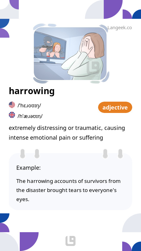Definition & Meaning of "Harrowing" | Picture Dictionary