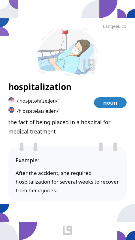 Definition & Meaning of "Hospitalization" | Picture Dictionary
