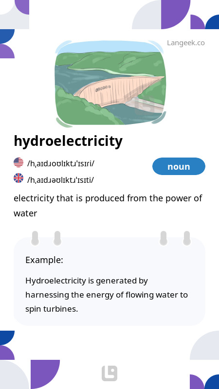 Definition & Meaning of "Hydroelectricity" | LanGeek