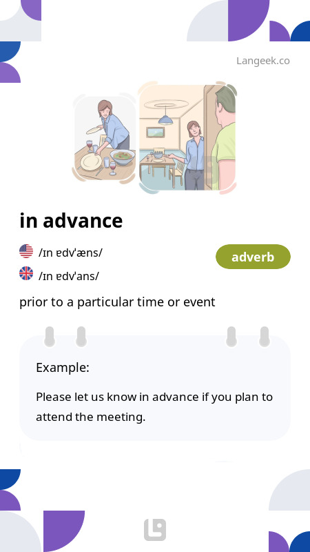 Definition & Meaning of "In advance" | Picture Dictionary