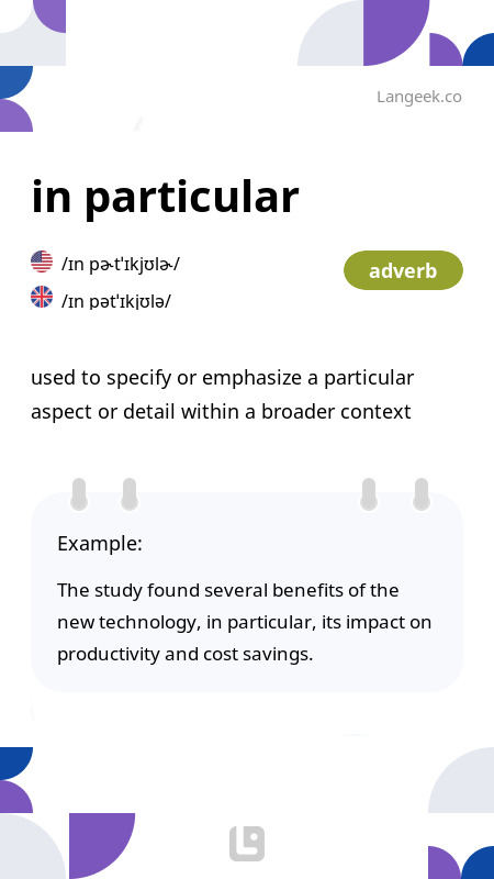 Definition & Meaning of "In particular" | Picture Dictionary