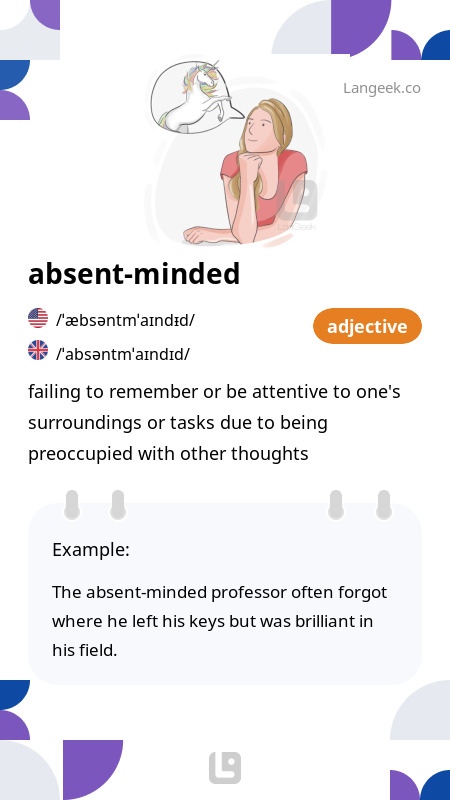 Definition & Meaning of "Absent-minded" | Picture Dictionary