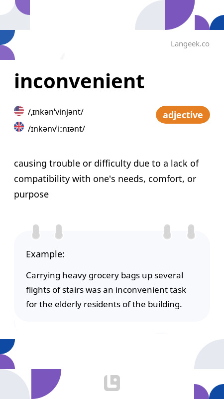 Definition & Meaning of "Inconvenient" | Picture Dictionary