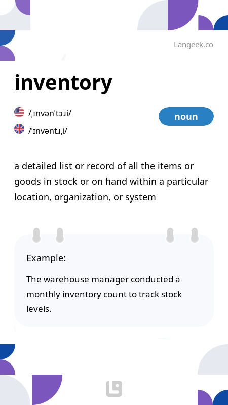 Definition & Meaning of "Inventory" | Picture Dictionary